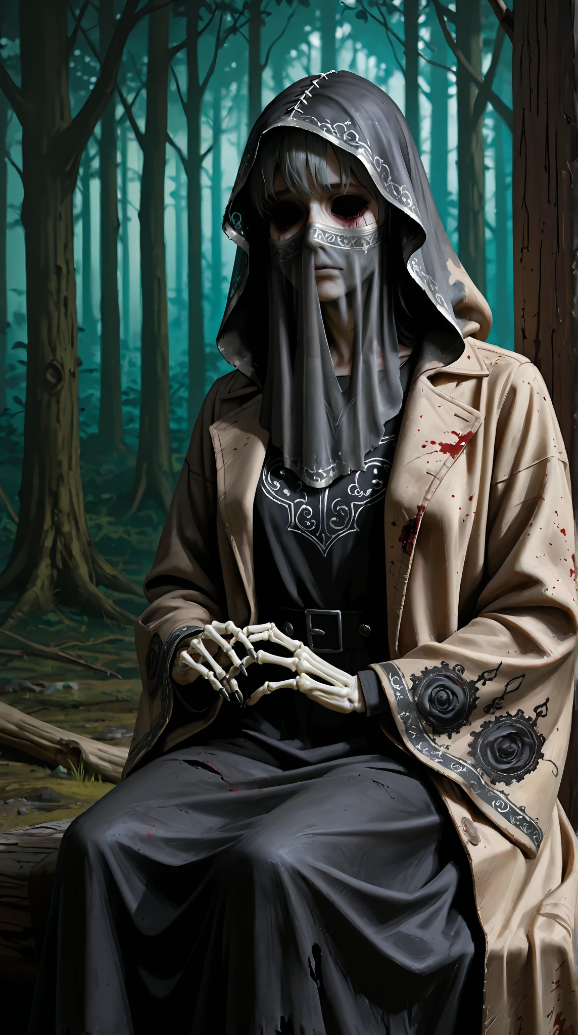 A large, eerie oil painting on canvas, close-up of a faceless elderly ...