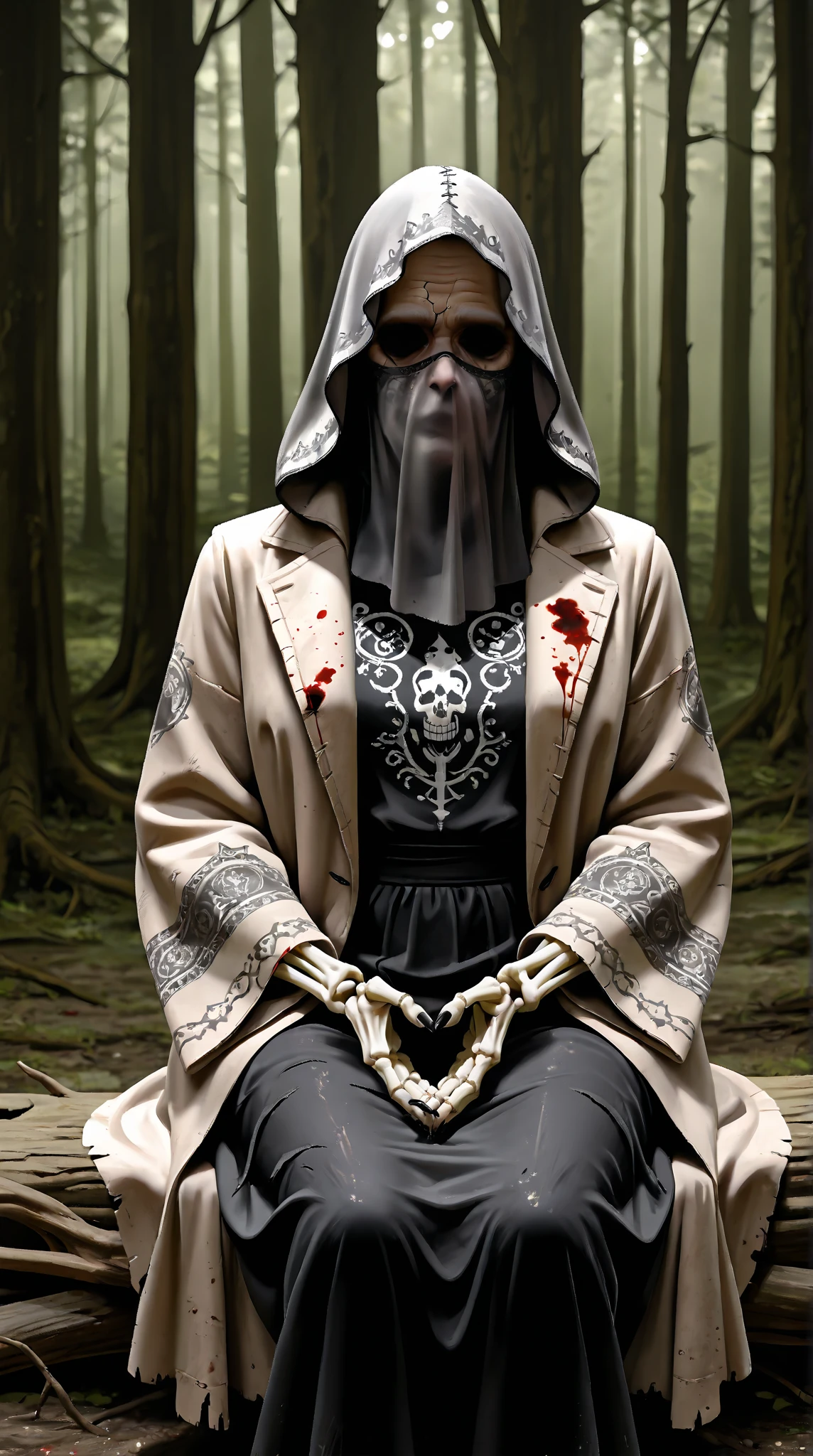 A large, eerie oil painting on canvas, close-up of a faceless elderly ...