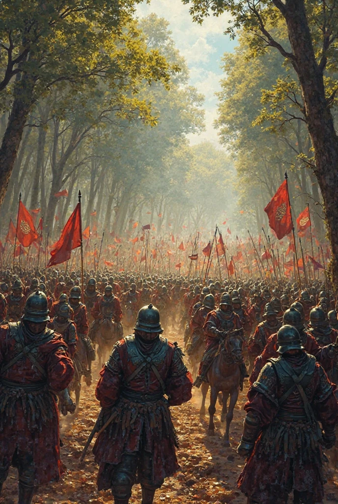 "A detailed illustration depicting the Battle of Tours, with opposing ...