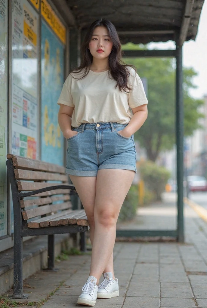 Picture a fat, very fair skinned young Korean woman wearing very short ...