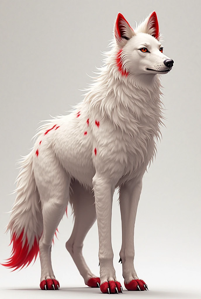 A white wolf furry with red markings, uploaded on e621, male with feminine build - SeaArt AI
