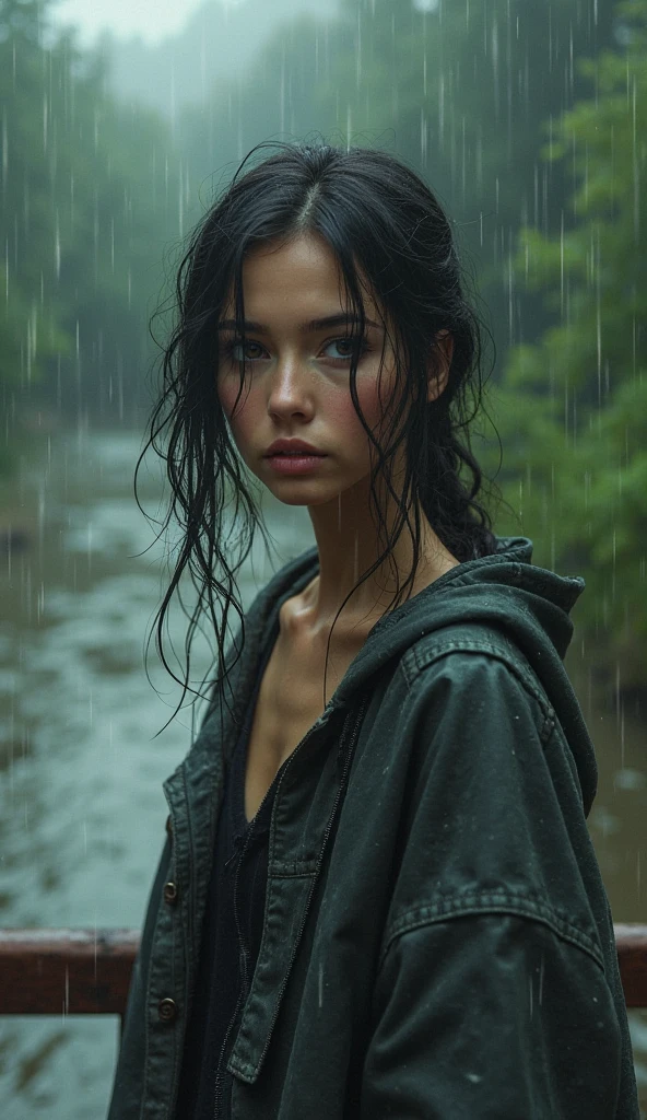 Two eyes of Sofia on a bridge with the river running in a blurry field ...