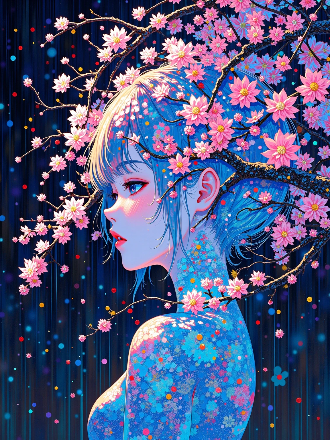 A full-length fantasy girl glows fabulously beautifully, her hair glows ...