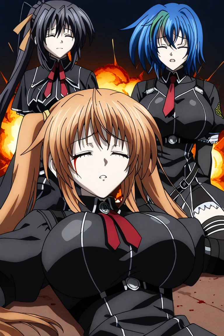 3 girls ,Akeno Himejima,black hair,cabello largo,closed eyes - SeaArt AI