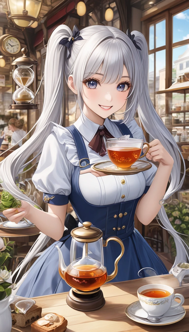 Long silver hair、Beautiful Girl with Twin Tails、I'm measuring tea time ...