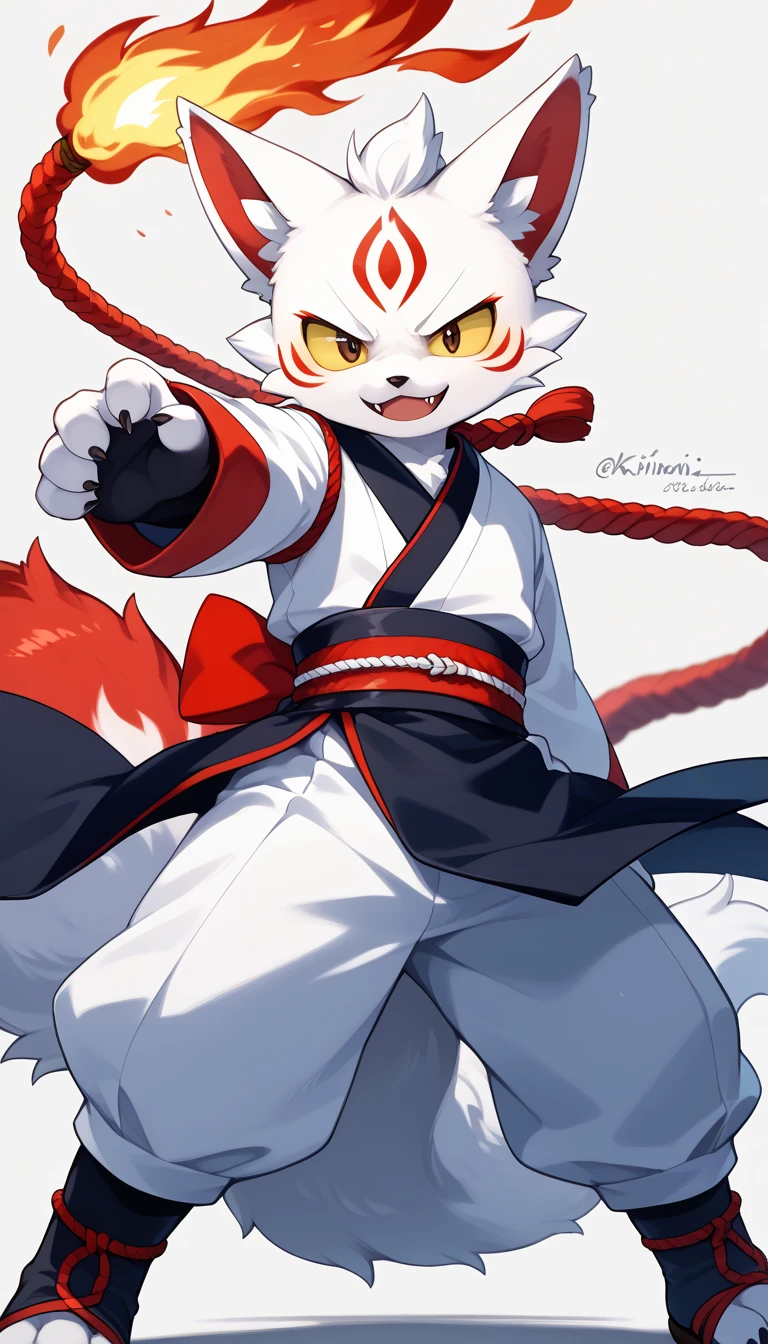 Prompt: kemono style, furry, white body, traditional youkai, kitsune ...