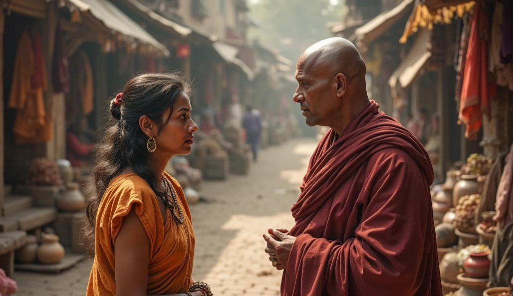 Monk and woman、A woman confides her worries to a monk。。Ancient India ...