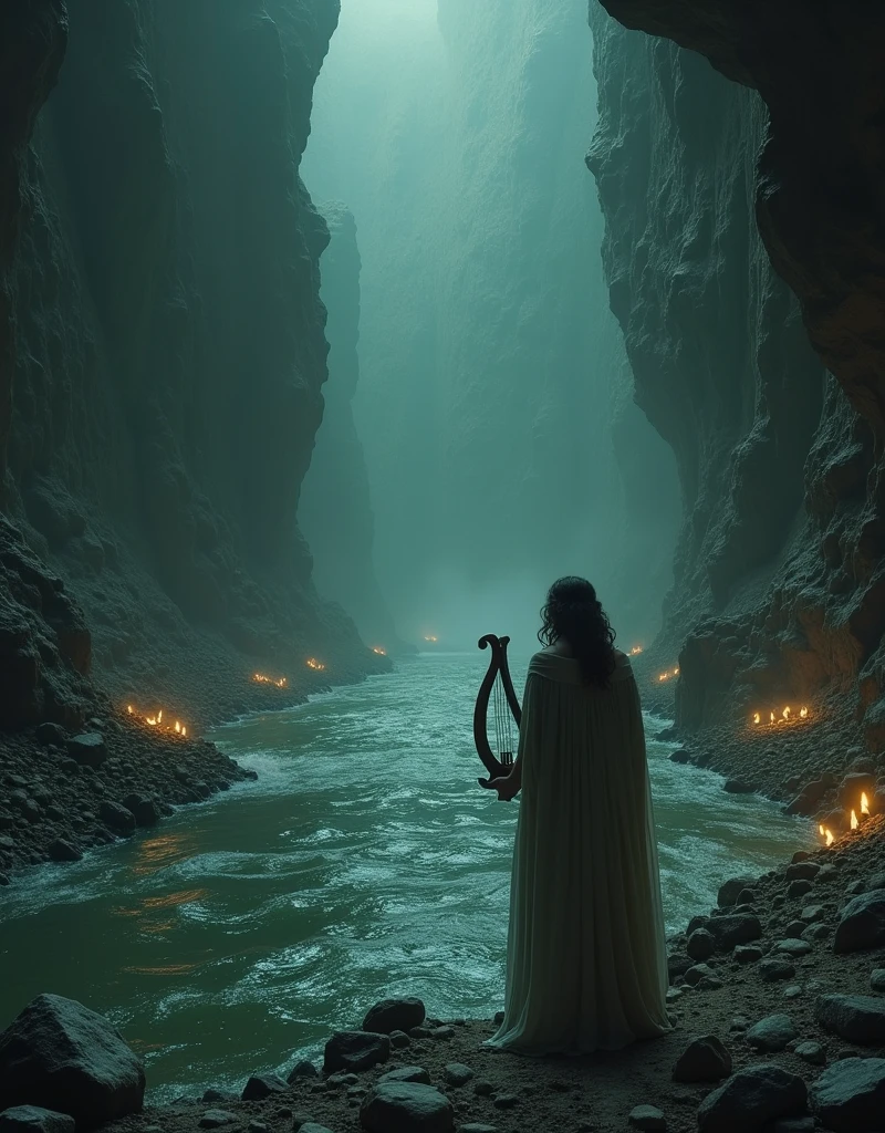 Orpheus descending to Hades to rescue his beloved Eurydice. Show the ...