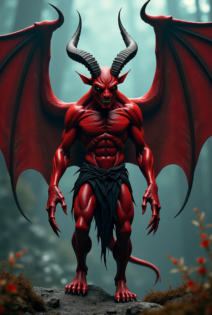 Make a man look diabolical, red skin, Goat horn on the head, rabo de ...