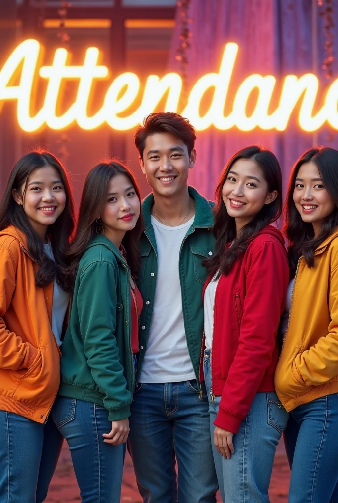 A vibrant portrait of five beautiful Filipino young women with smiling ...