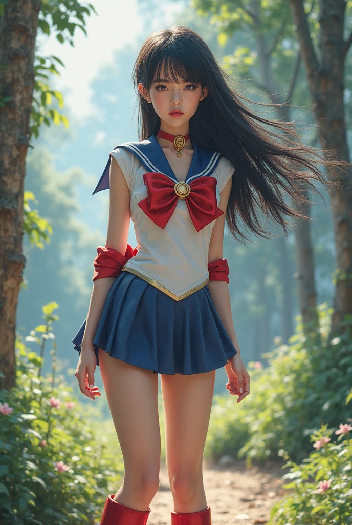 Asian sailor moon girl, to full height, is standing outside, Photo ...