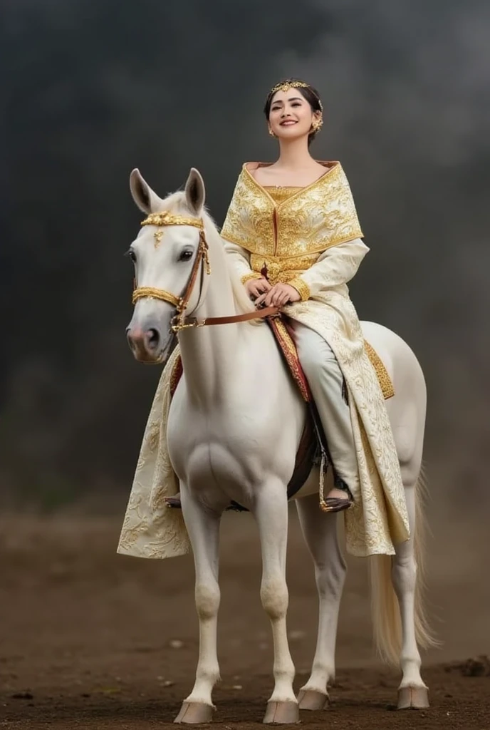 A Thai woman in a complete royal costume, with a thin mustache - SeaArt AI