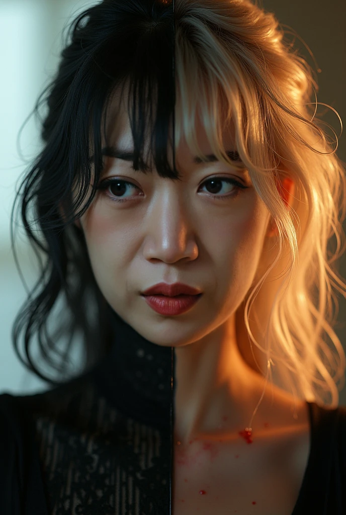 top quality, masterpiece, Photorealistic , ((Split screen left and ...