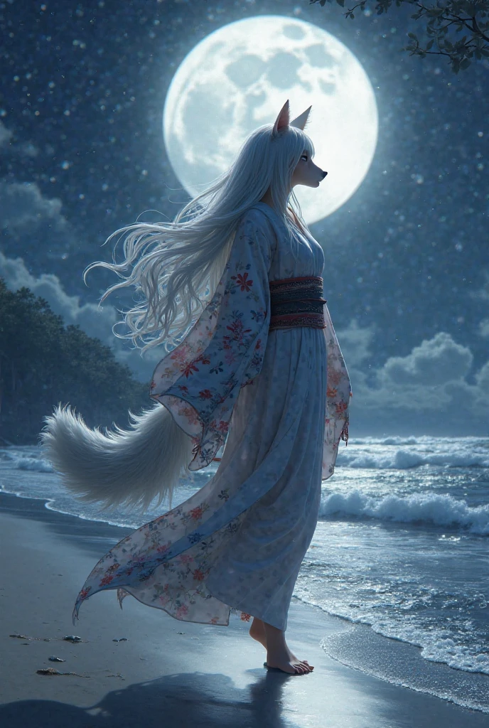 Senko San milf walking on the beach in the moonlight - SeaArt AI