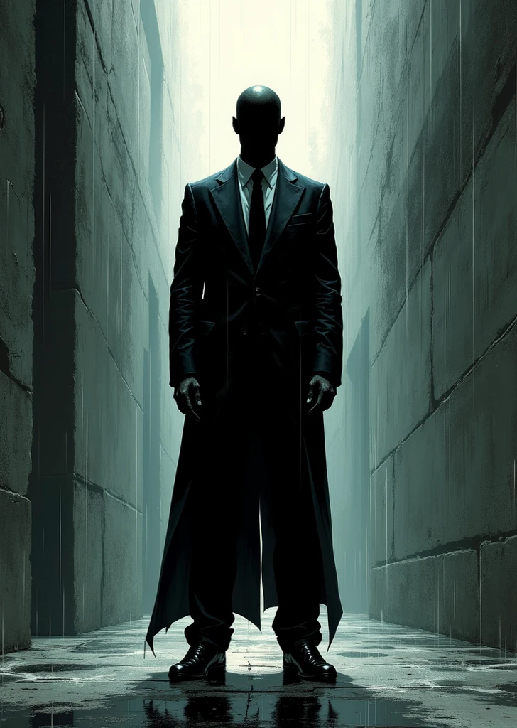 An extremely detailed comic book illustration of a faceless person ...