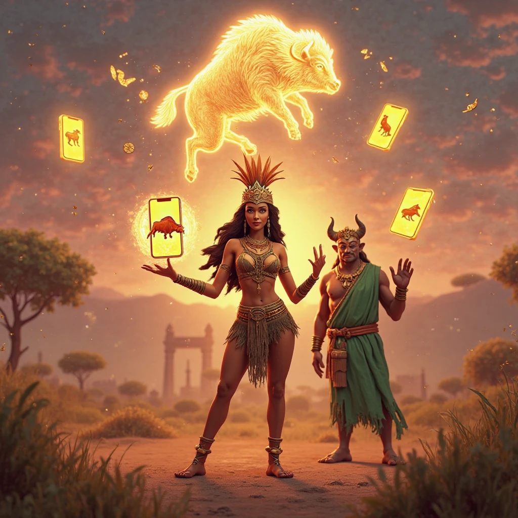 An epic, 3D-rendered promotional scene for a wild-animal slot game ...