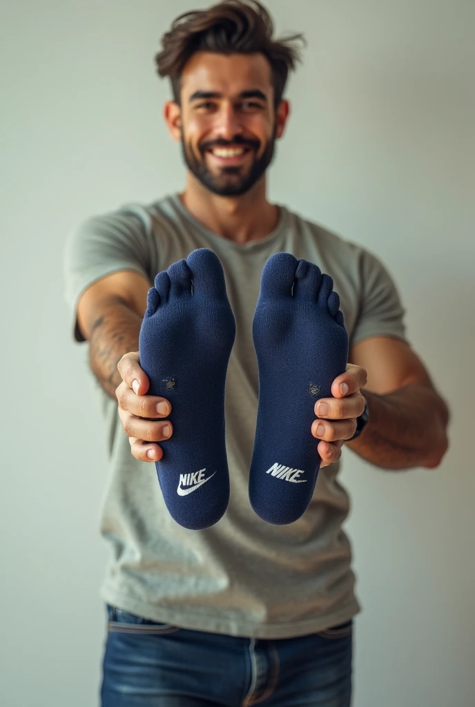 Handsome man showing his feet in nike socks - SeaArt AI
