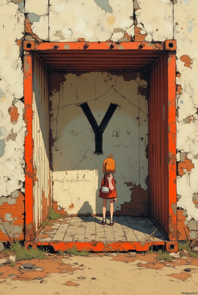 Oil and acrylic painting on canvas ,inside of old rust red contaier a ...