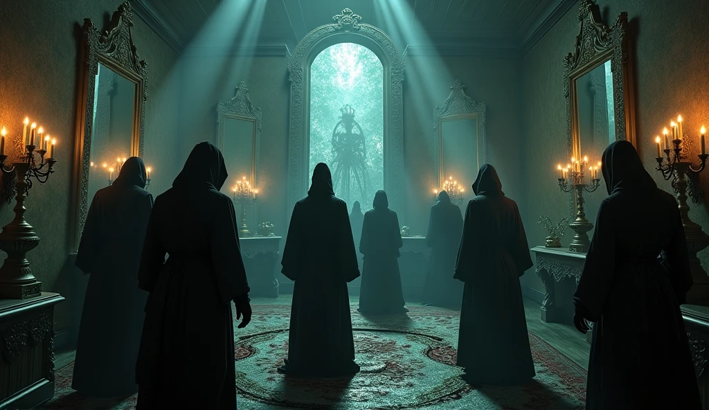 Ritual at the mirrors, a dark, scary atmosphere - SeaArt AI