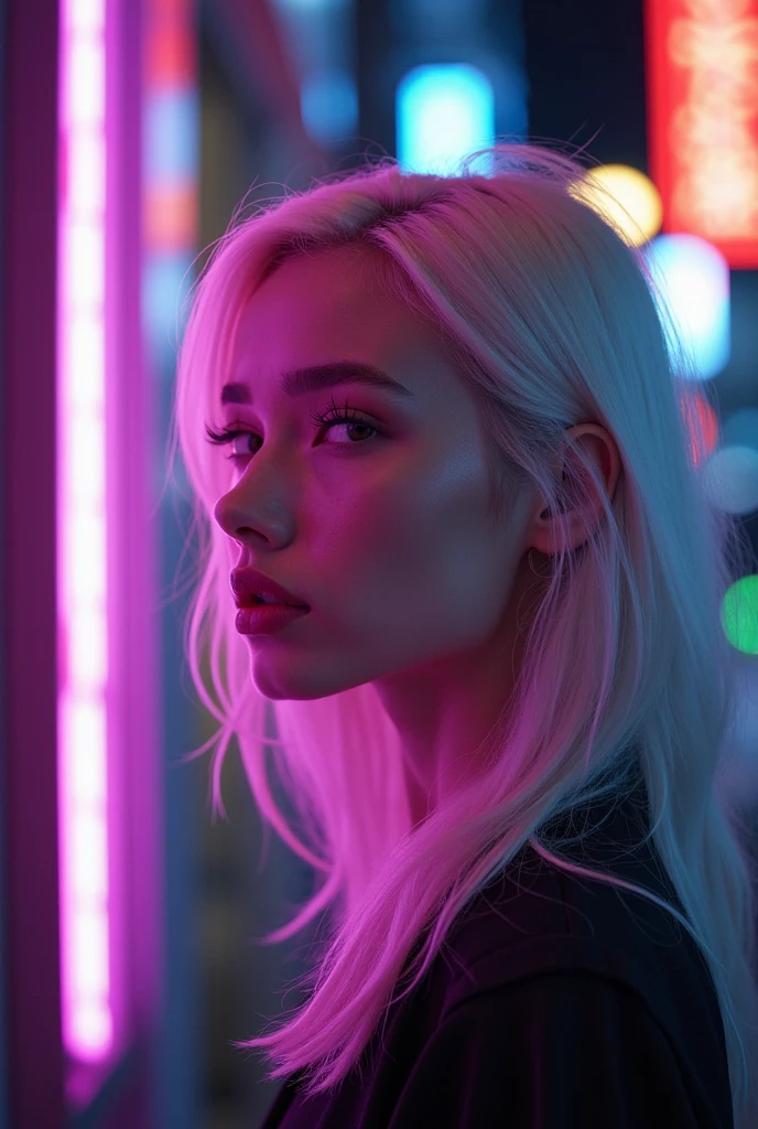 High quality, 8K ultra HD, With a young woman with platinum hair ...