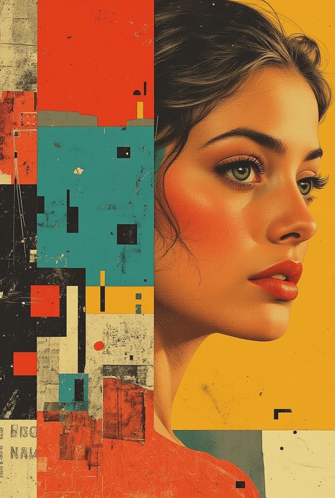 Portrait of a woman, bold, colorful and geometric collage art - SeaArt AI