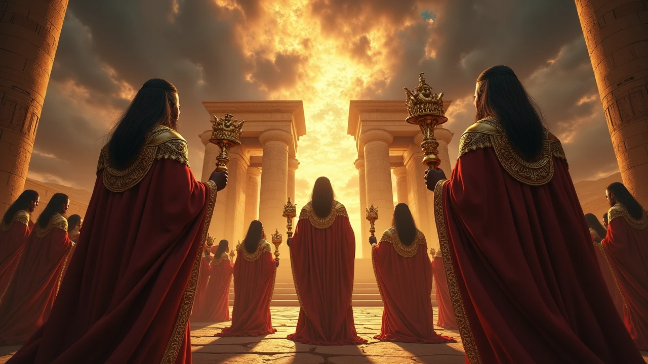In a grand temple at the center of Babylon, priests dressed in ornate ...