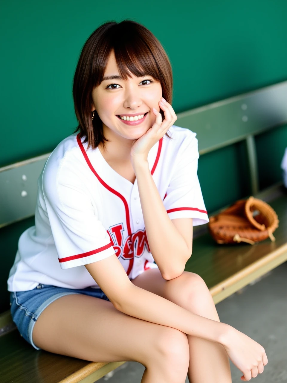 Gakki, The image shows a young woman sitting on a bench in what appears ...