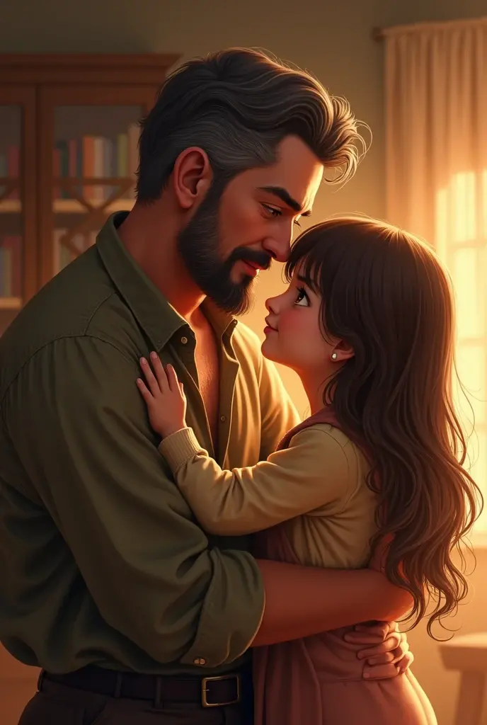 Father hug daughter father hand touch daughter head - SeaArt AI