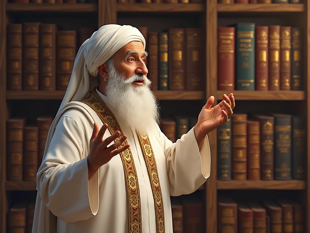 A wise and elderly Muslim scholar (Maulana) wearing traditional Islamic ...