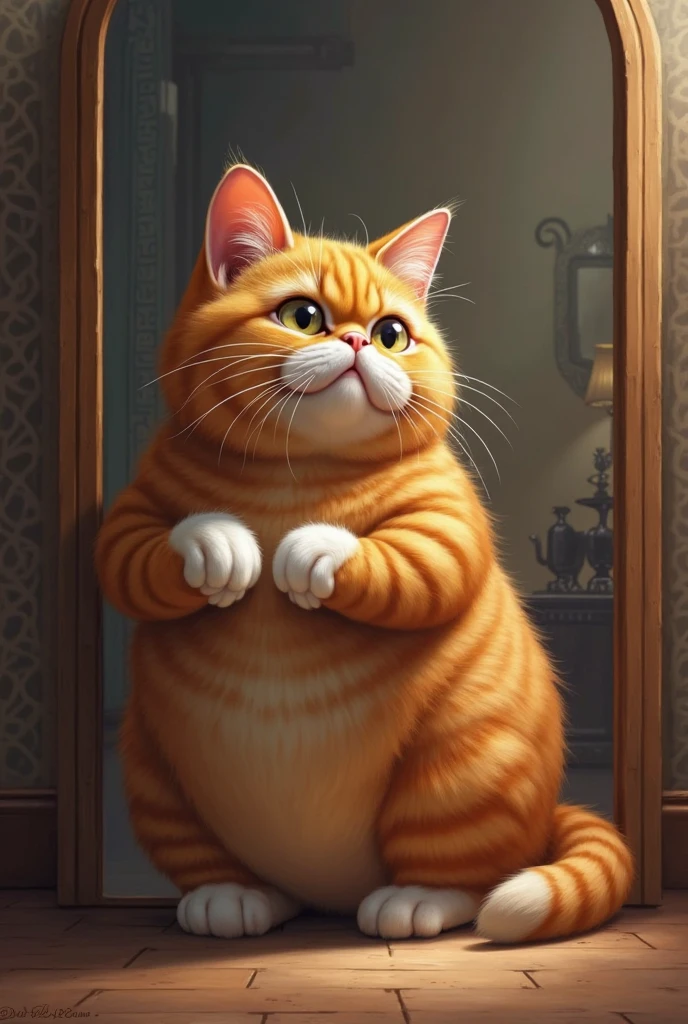 A fat, very realistic ginger chonker cat with white paws (Garfield - SeaArt AI