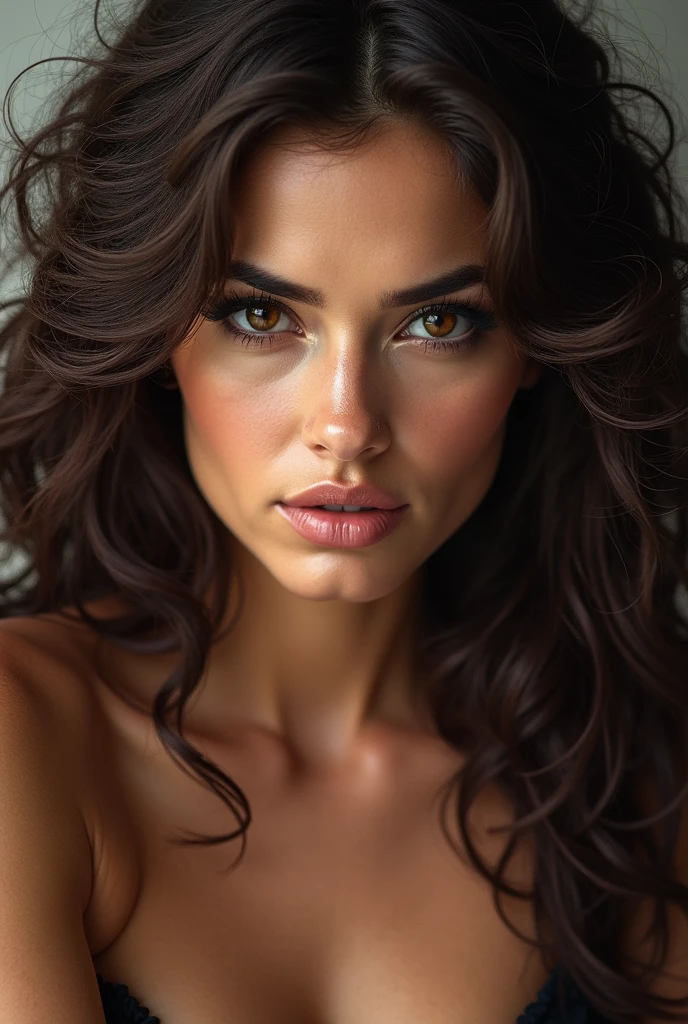 Hot brunette with curly hair - SeaArt AI