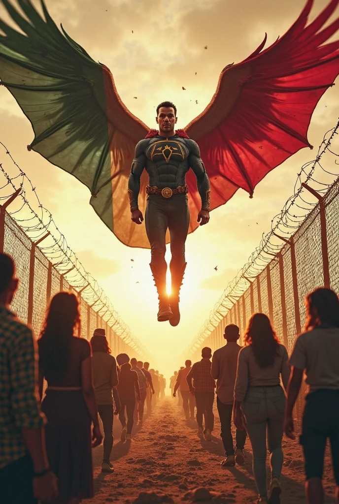 Create a movie poster it's a Latino superhero who helps Mexicans cross ...