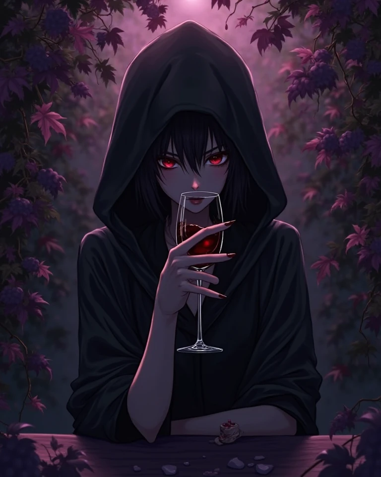 Perdonage de anime shadow drinking wine in an elegant dark background ...