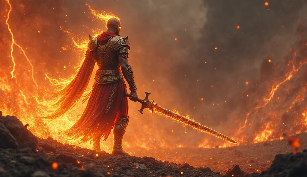 "An ancient warrior known as the Flamebearer stands alone at the edge ...