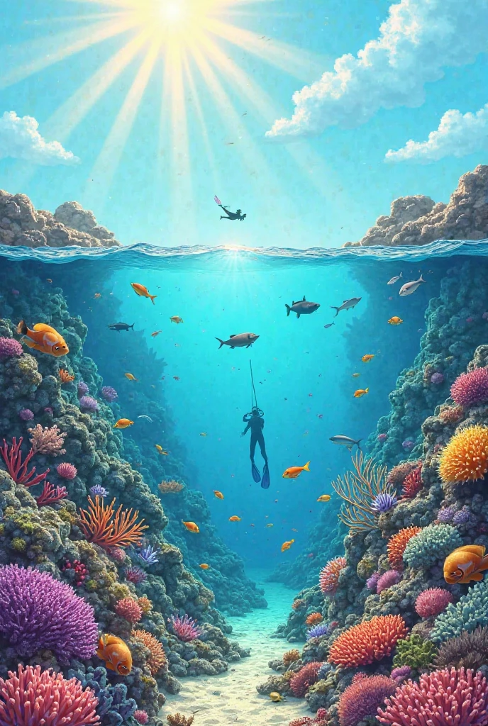 1. Coral Reef Habitat (Cross-Section View) 📌 Drawing Description ...