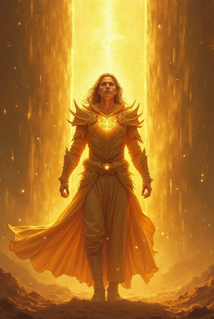 Prompt: A spiritual warrior standing under a divine golden light from ...