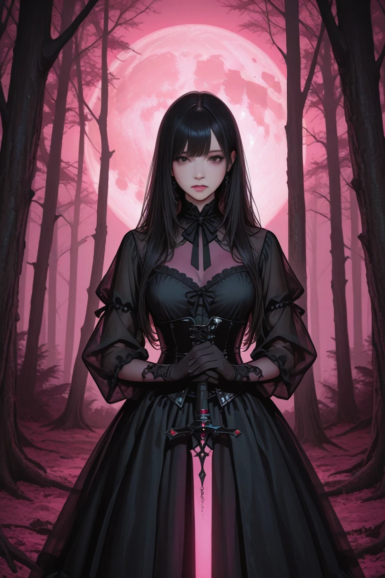 Create a girl in a black dress with a black corset, transparent black ...