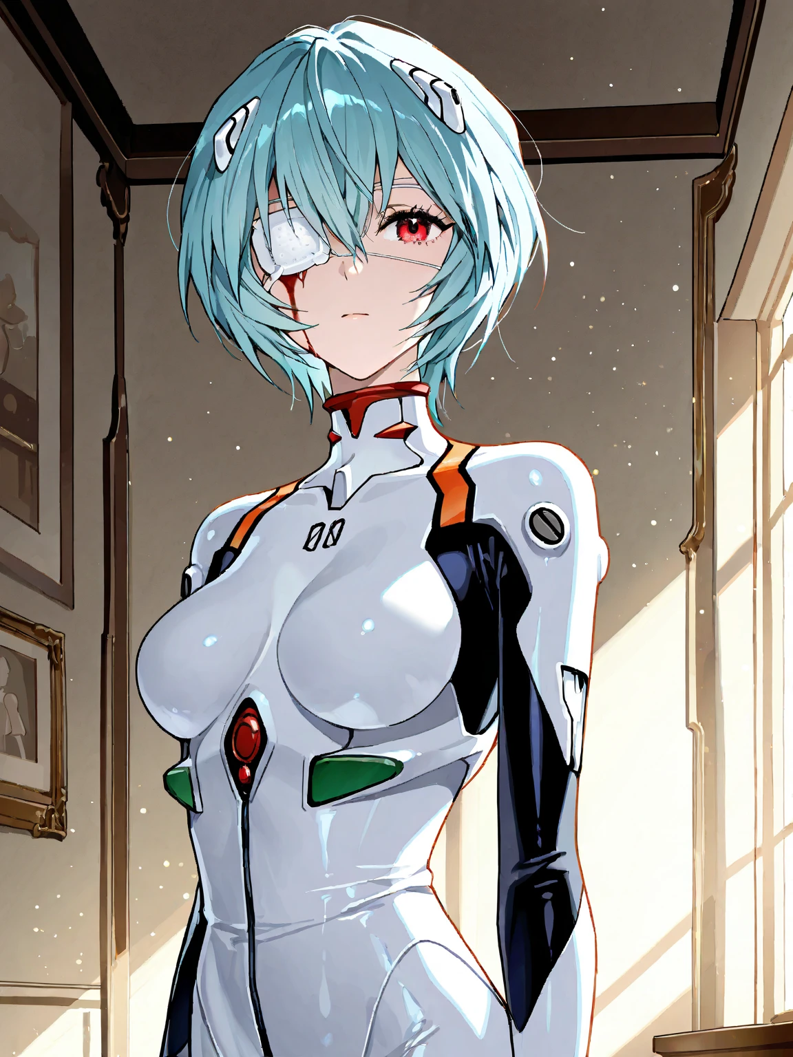 1 girl, Ayanami Rei(Evagelion )、 aqua hair、shortcuts、wounded face - SeaArt AI