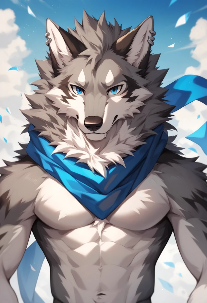 Gray wolf, furry, furry art, male, neutral yet tame face, gray fur ...