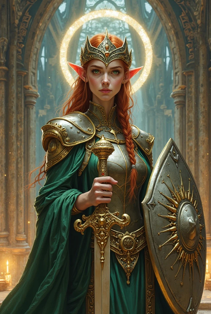 A highly detailed D&D character portrait of a resplendent elven female ...