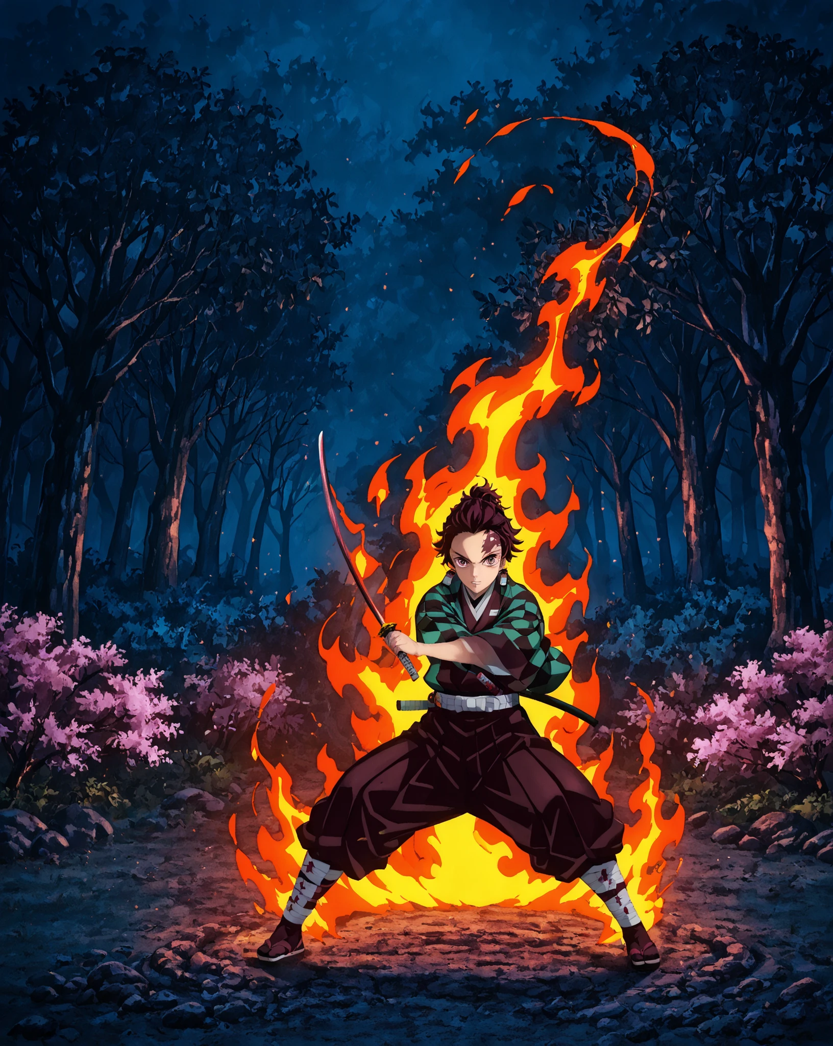 Fight scene, fight stance, BREAK, 1boy,Tanjiro: (kamado tanjirou ...