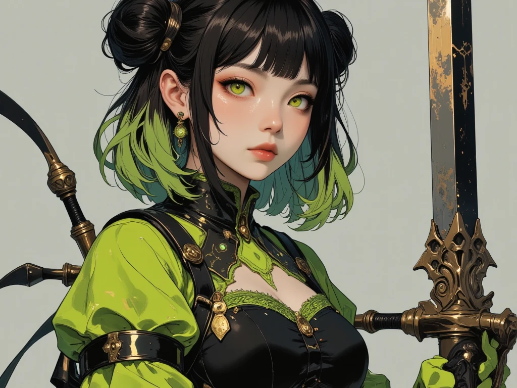 A petite female warrior, 155cm tall, appearing adolescent yet ...