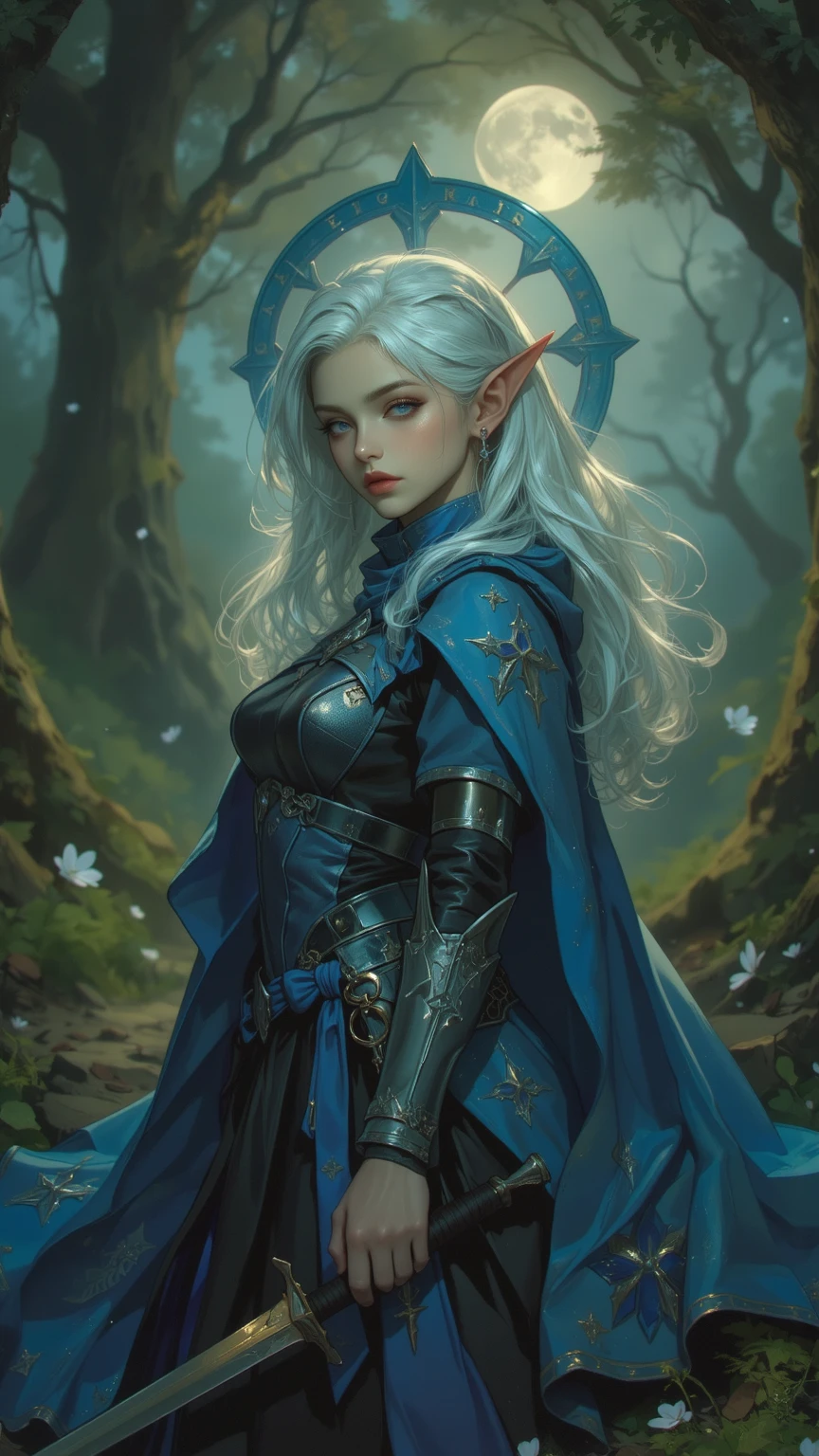 Warm-blooded Elf,1 girl,solo,Silver Long Hair,Shiny Blue Eye - SeaArt AI