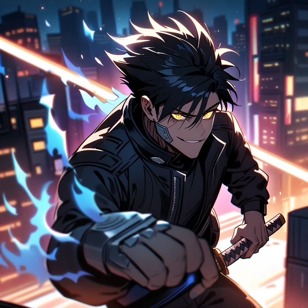 A deadly handsome anime boy with white wind-swept hair and glowing ...