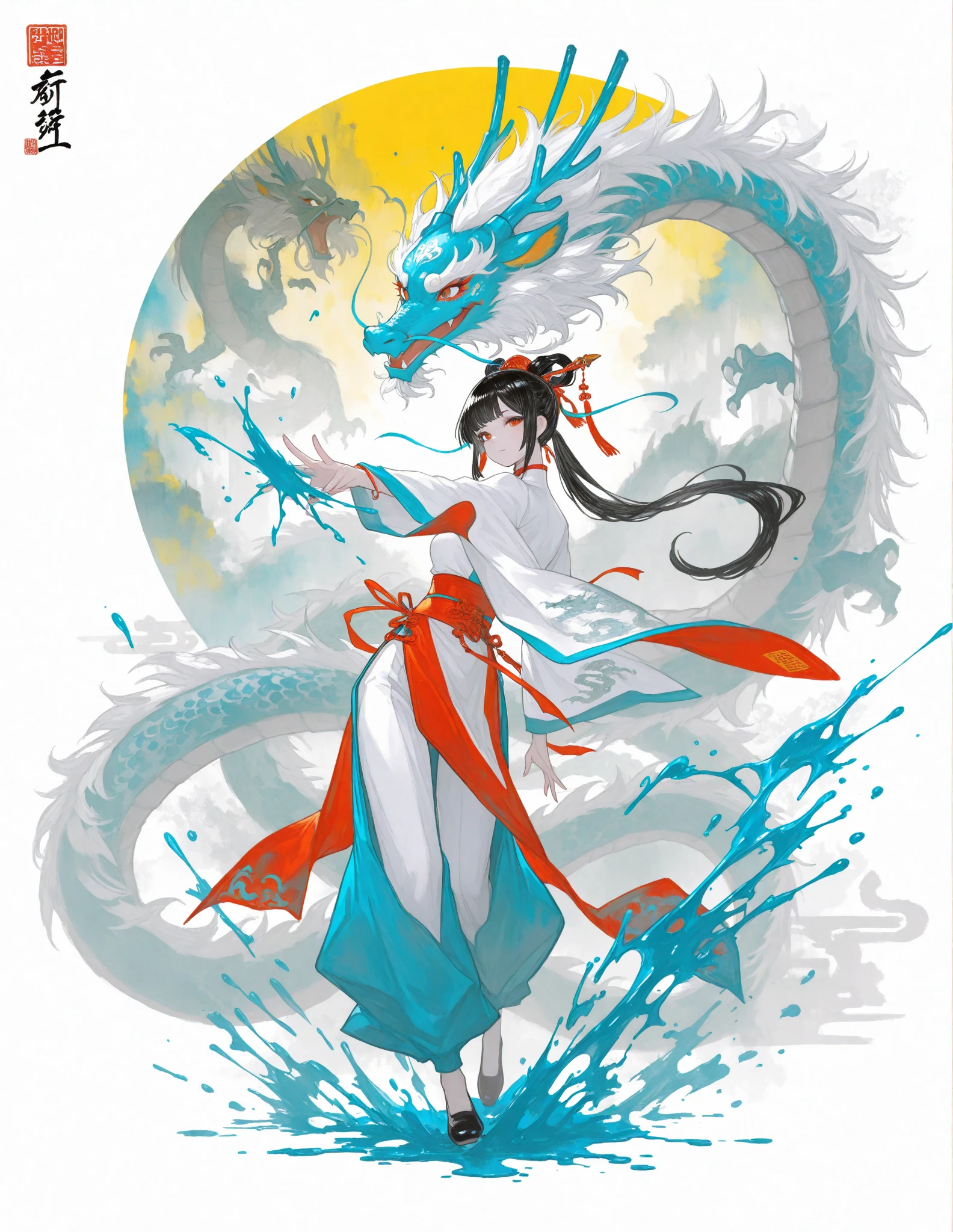 ilustrasi}}}}},by Yuko Shimizu, 1girl ,Chinese dragon ,Chinese girl ...