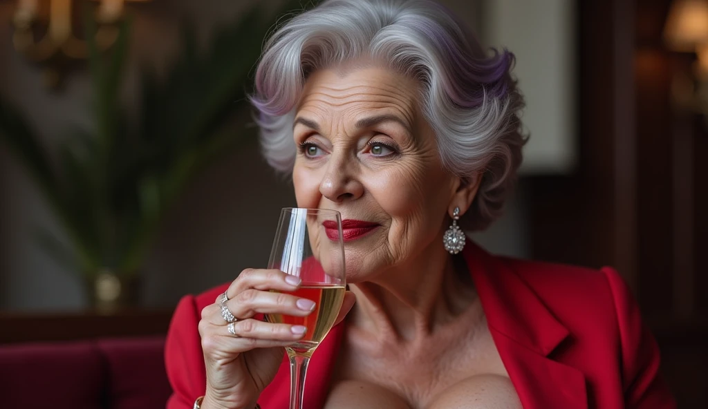 Photorealistic detailed shot, glossy red lips sipping from a glass of ...
