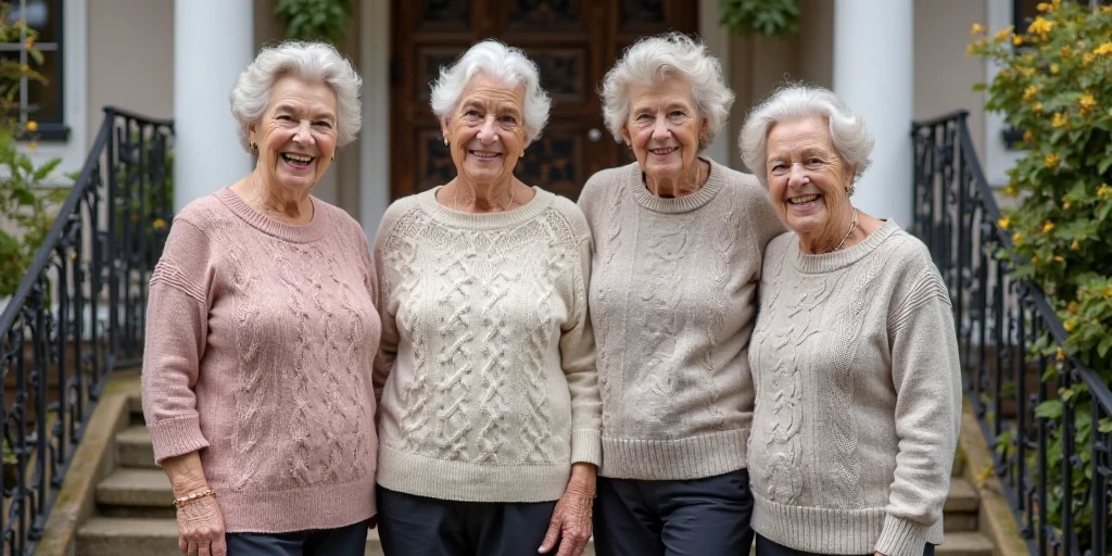 Four elegant, identical-looking British grandmothers in front of the ...