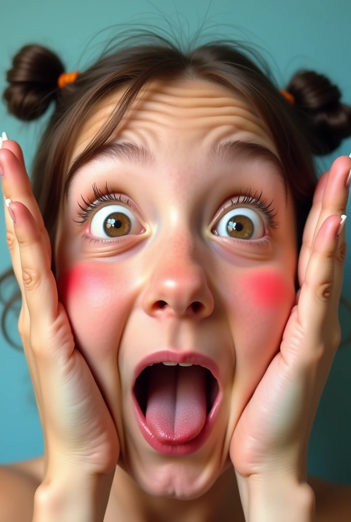 Open your mouth slightly while sticking out your tongue, then turn your eyes ups - SeaArt AI