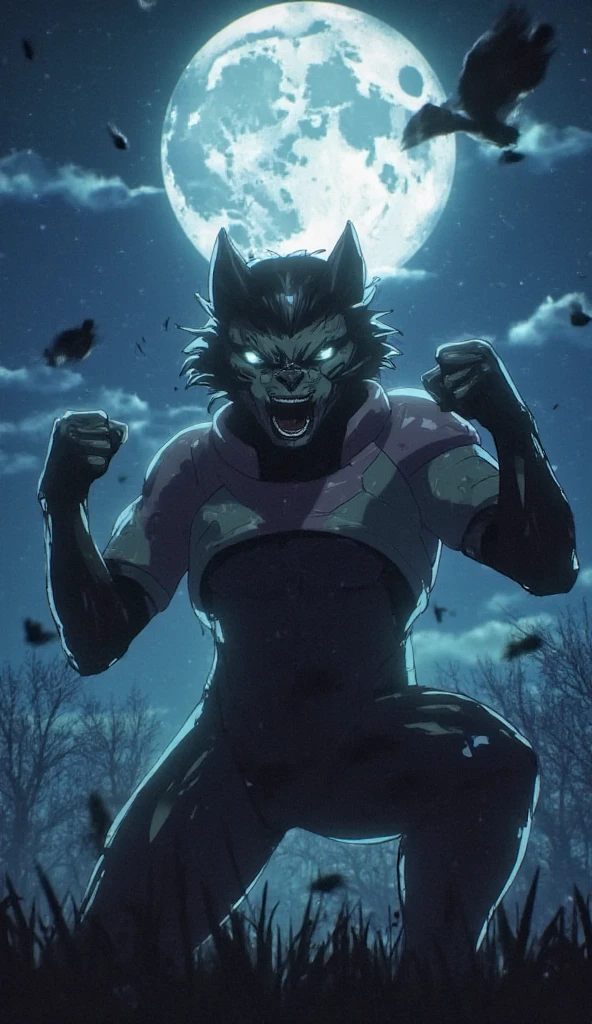Cute cat, threatening, night sky, big moon, illustration, detailed ...