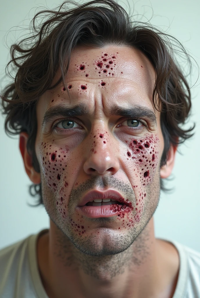 Portrait of a terrifying disfigured male human face, with an extreme ...